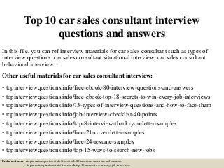Top 40 Car Sales Interview Questions (With Example Answers) - support ...