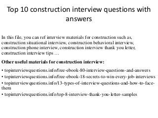 Top construction interview questions - support your career