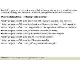 Top 10 therapy aide interview questions and answers - support your career